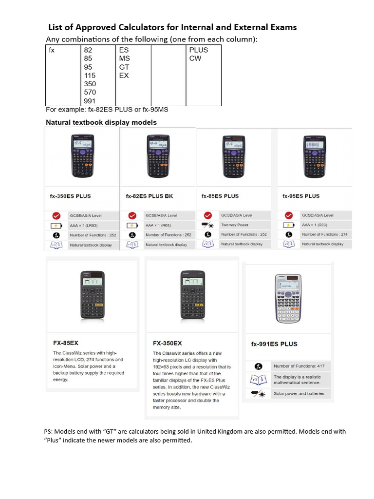Approved Calculators for Exams 2025 | PDF