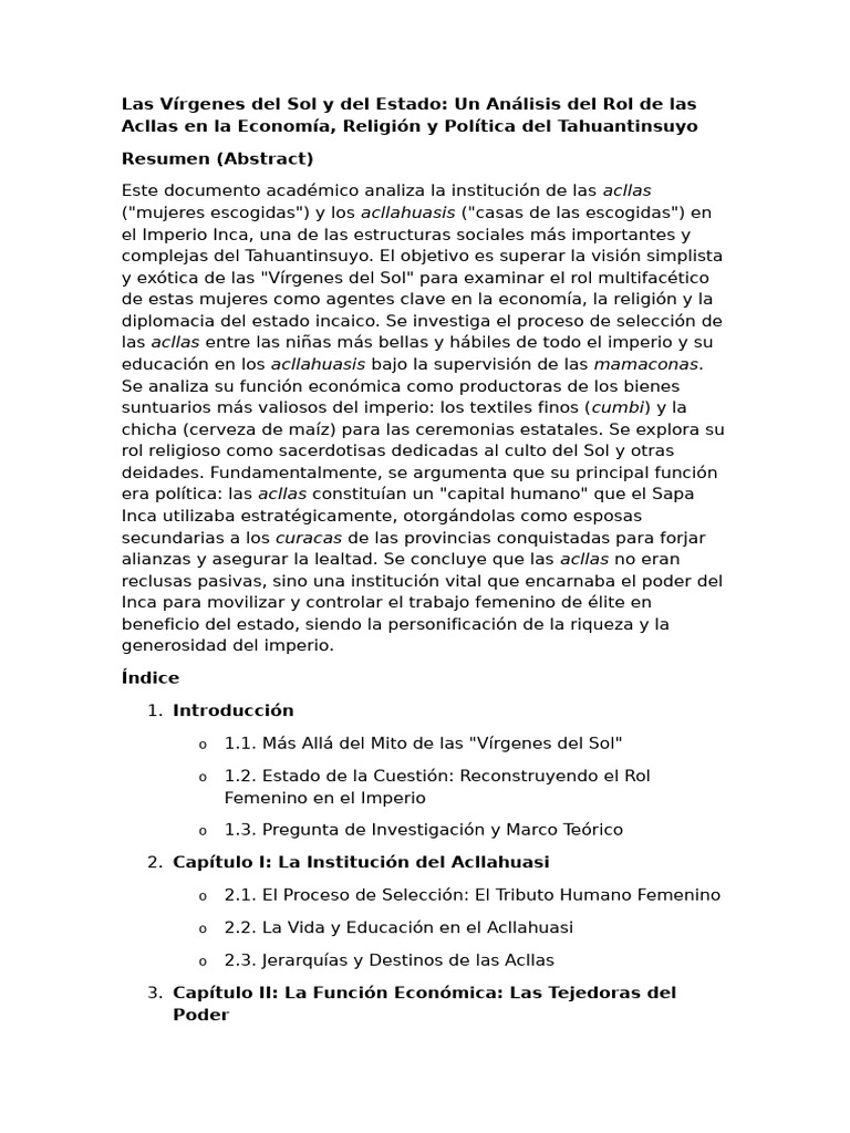 Las Vírgenes Del Sol y Del Estado Un Análisis Del Rol de Las Acllas en ...