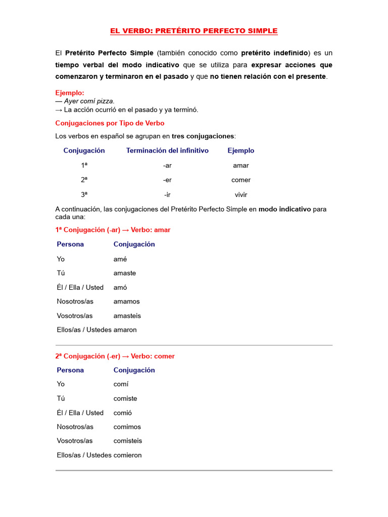 El Verbo - Pretérito Perfecto Simple - 4º Primaria | PDF | Verbo ...