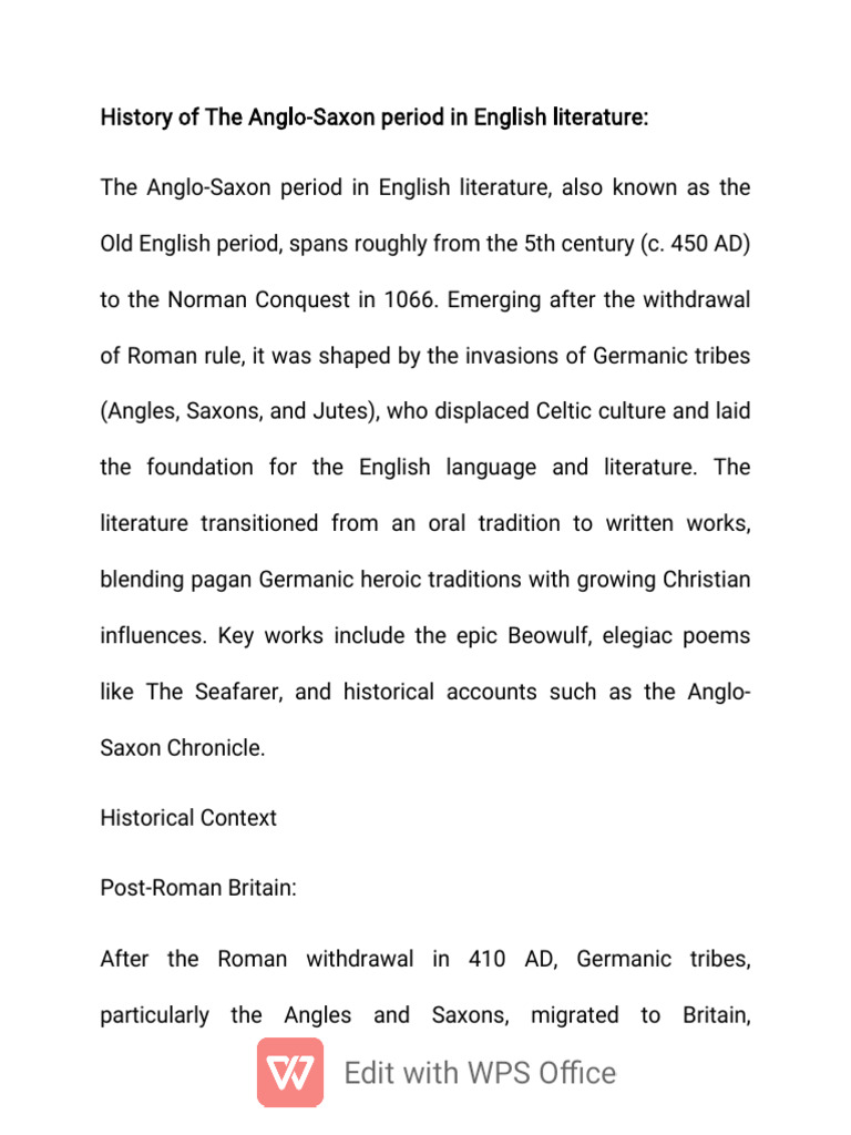 Overview of Anglo-Saxon Literature | PDF | Anglo Saxons | Germanic Peoples