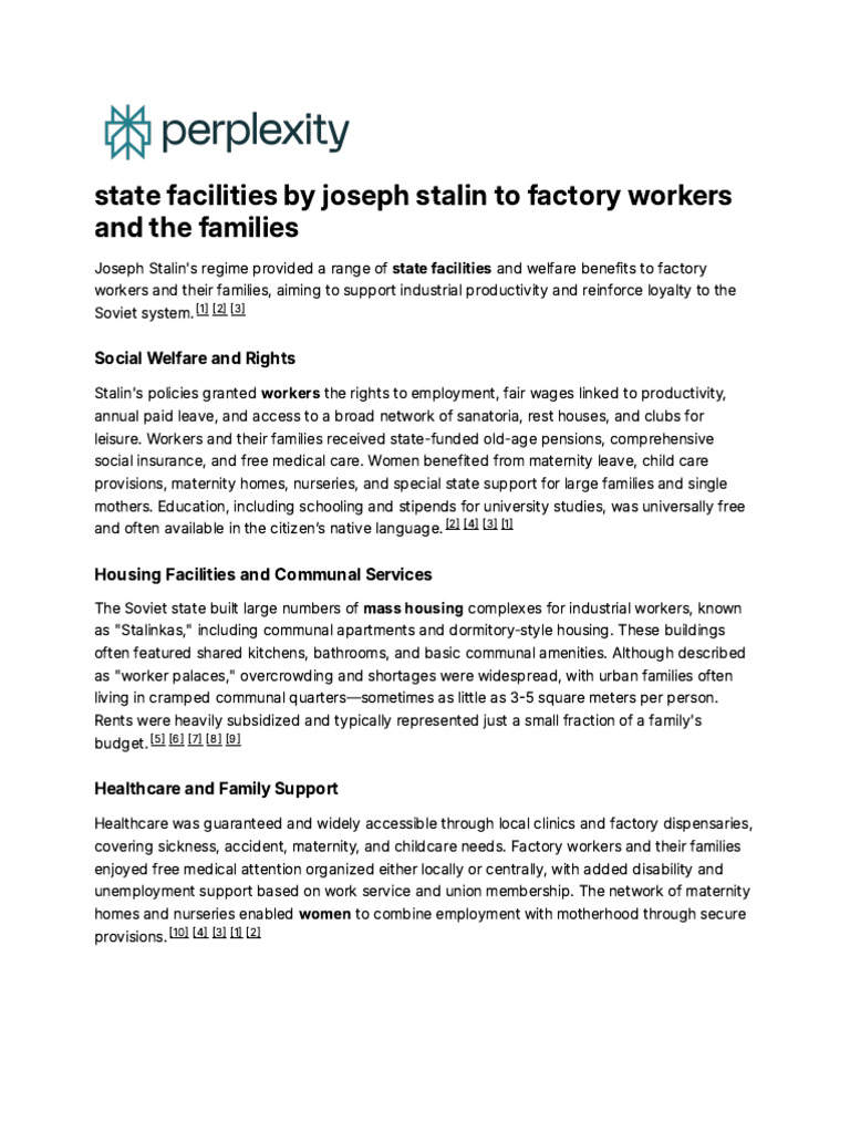 State Facilities by Joseph Stalin To Factory Worke | PDF | Parental ...