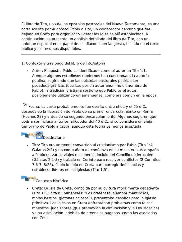Análisis del Libro de Tito en la Iglesia | PDF | Diácono | Pablo el apóstol