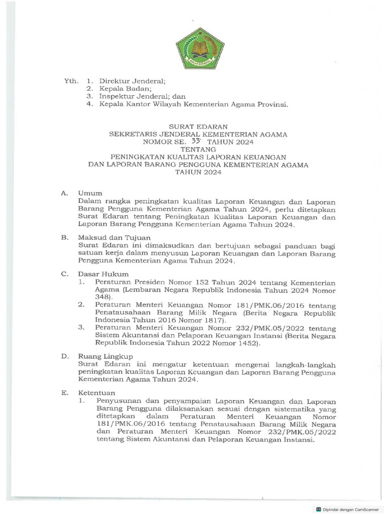Surat Edaran Nomor 33 Tahun 2024 | PDF