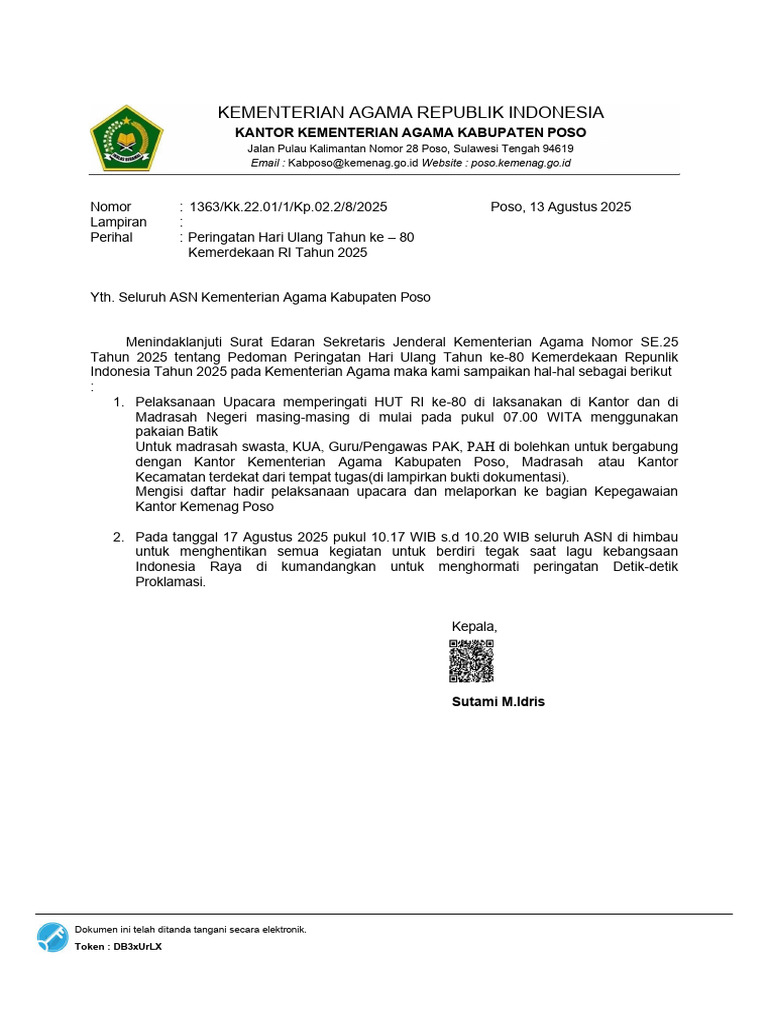 Surat Edaran Upacara 17 Agustus 2025 | PDF