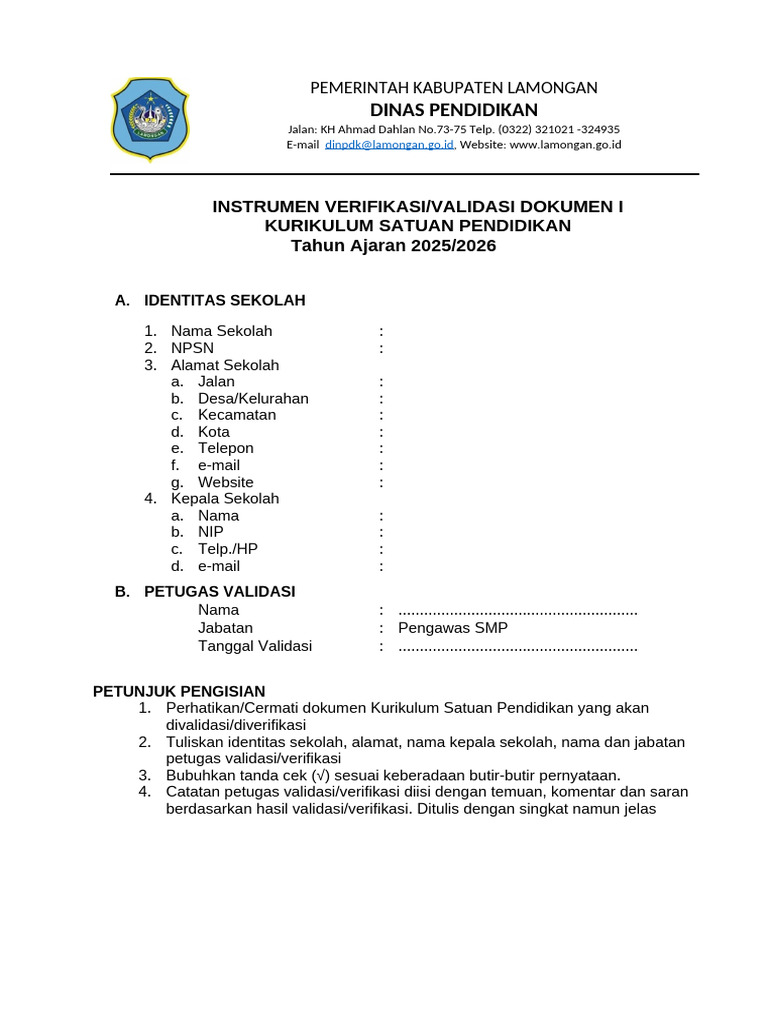 Instrumen Verval KSP SMP 2025 Aplikasi | PDF