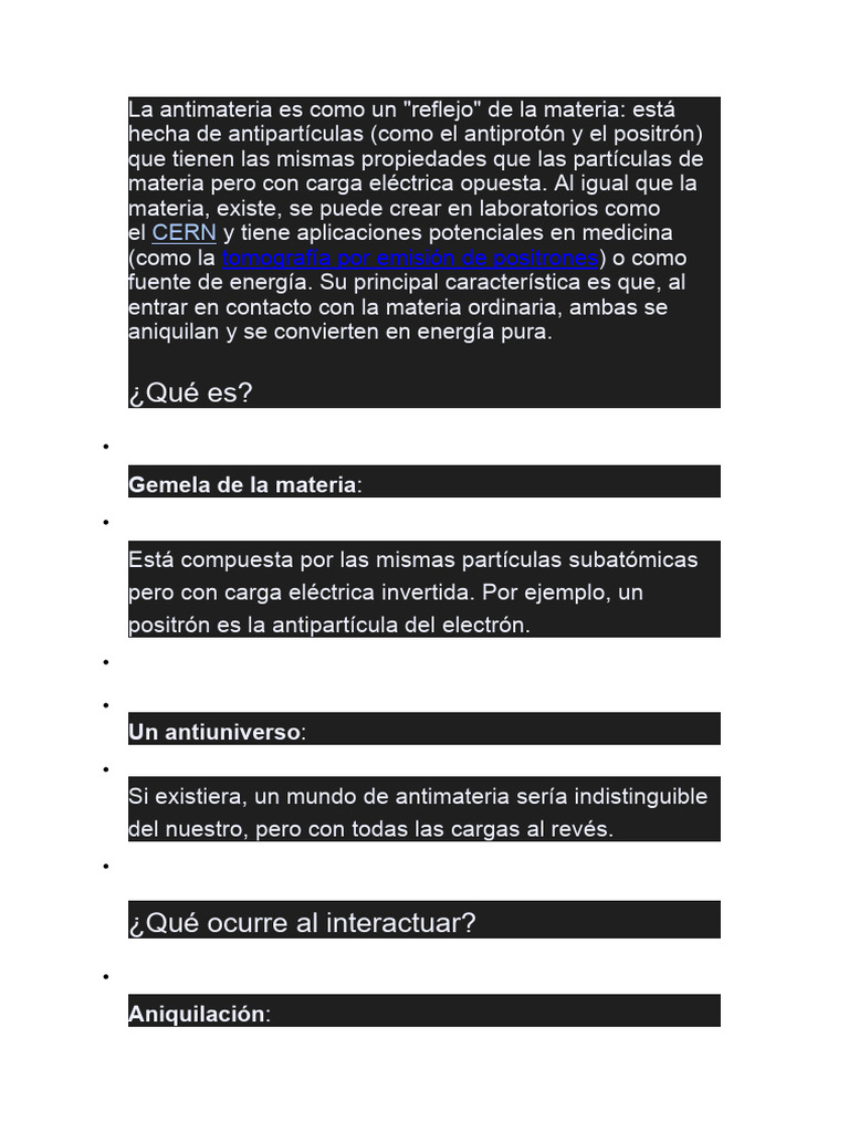 Antimateria: Propiedades y Aplicaciones | PDF