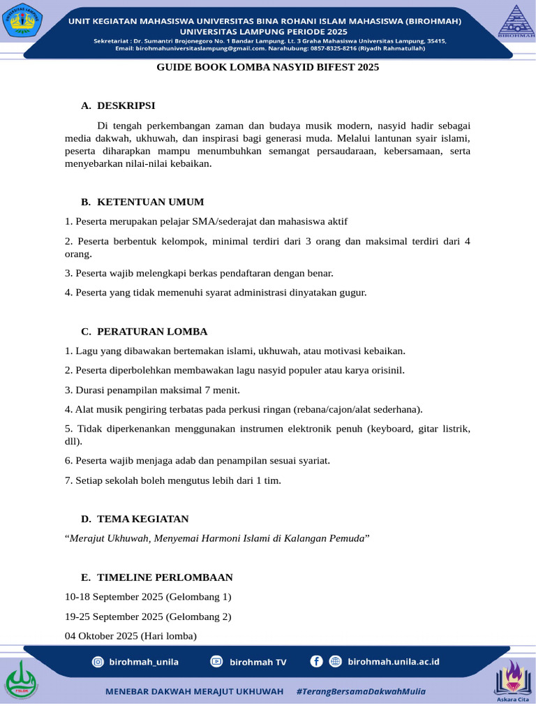 GUIDEBOOK LOMBA NASYID BIFEST 2025 | PDF