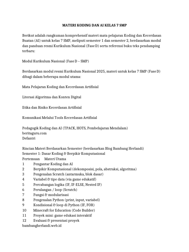 Materi Koding dan AI Kelas 7 SMP | PDF