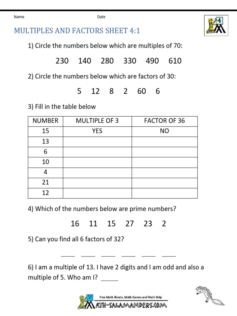 Multiples and Factors 4th 1 | PDF