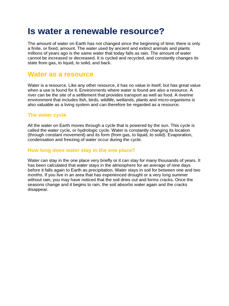 03 Is Water A Renewable Resource | PDF | Water | Water Cycle
