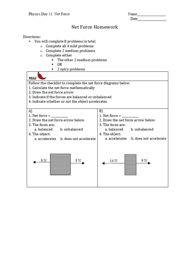 Net Force Worksheet 1 | PDF | Force | Temporal Rates