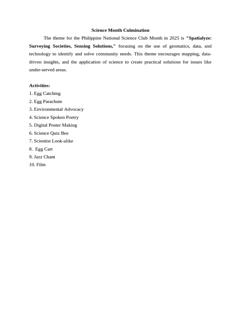 Science Month 2025: Spatialyze Activities | PDF | Creativity | Emotions