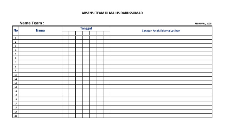 Absensi Latihan Tim Darussomad | PDF