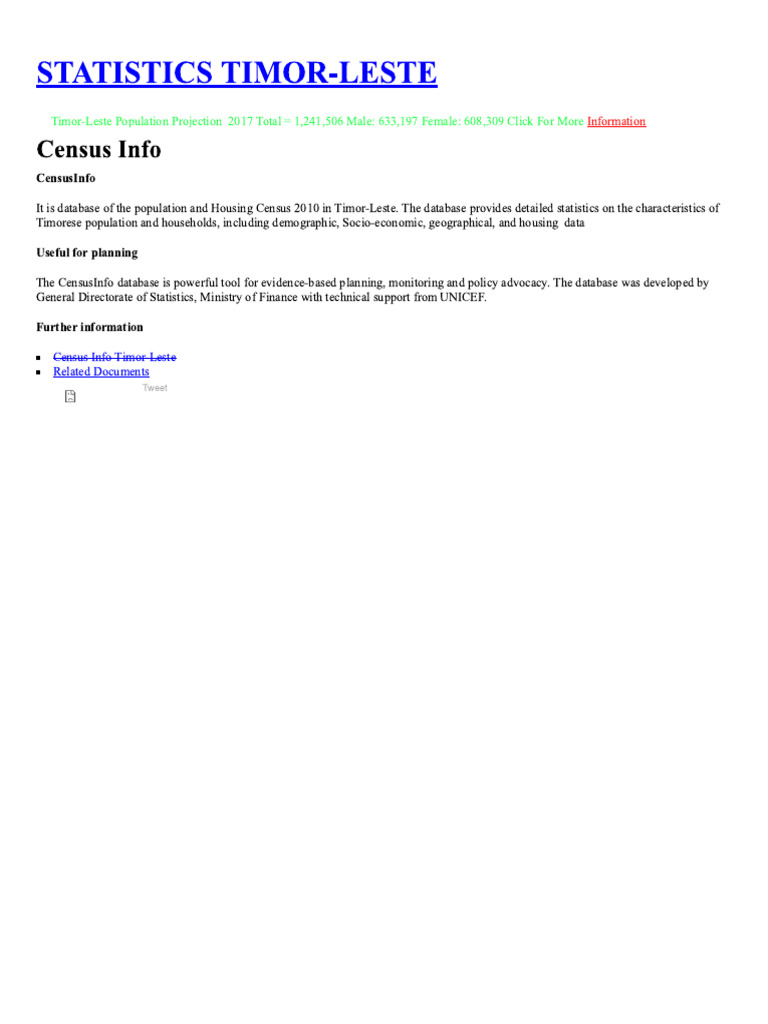 Census Info - Statistics Timor-Leste | PDF