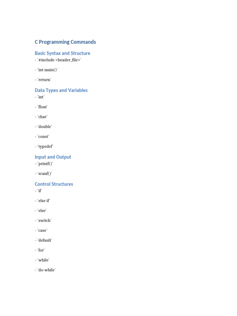 C Programming Commands | PDF