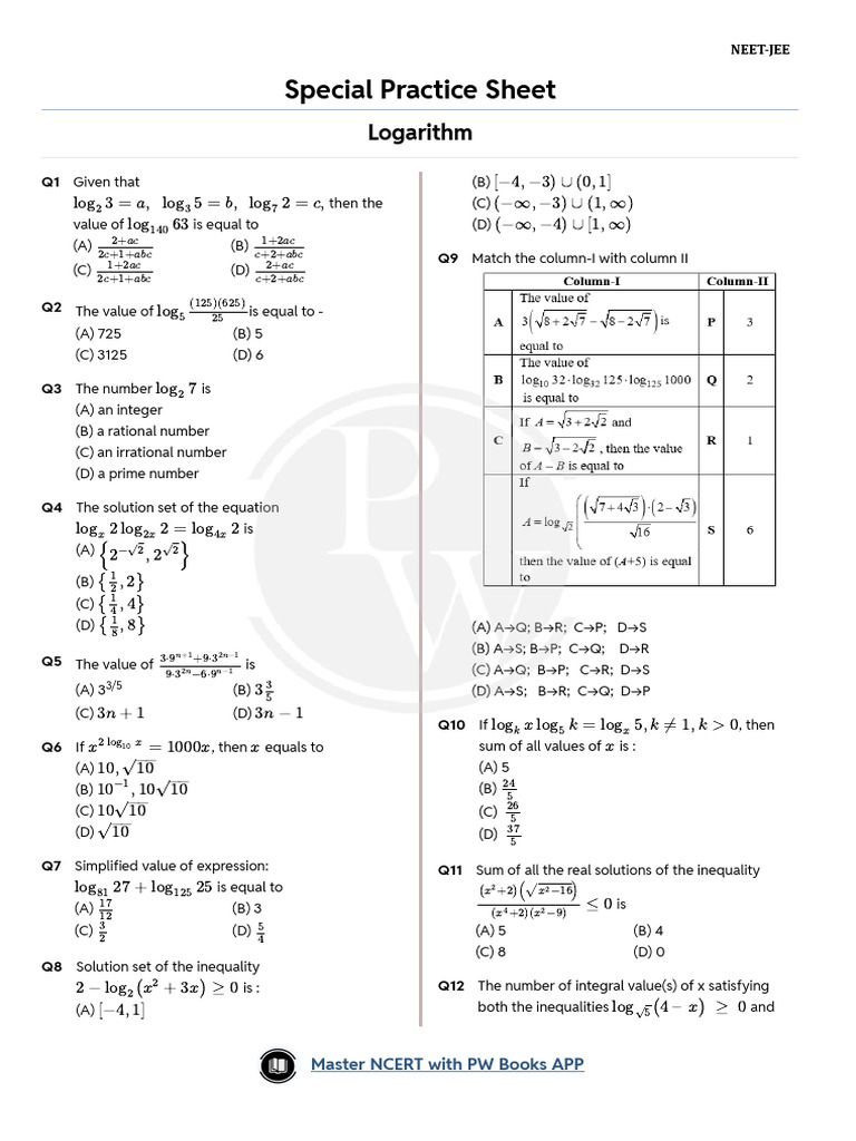 NEET-JEE Practice Questions and Solutions | PDF | Inequality ...