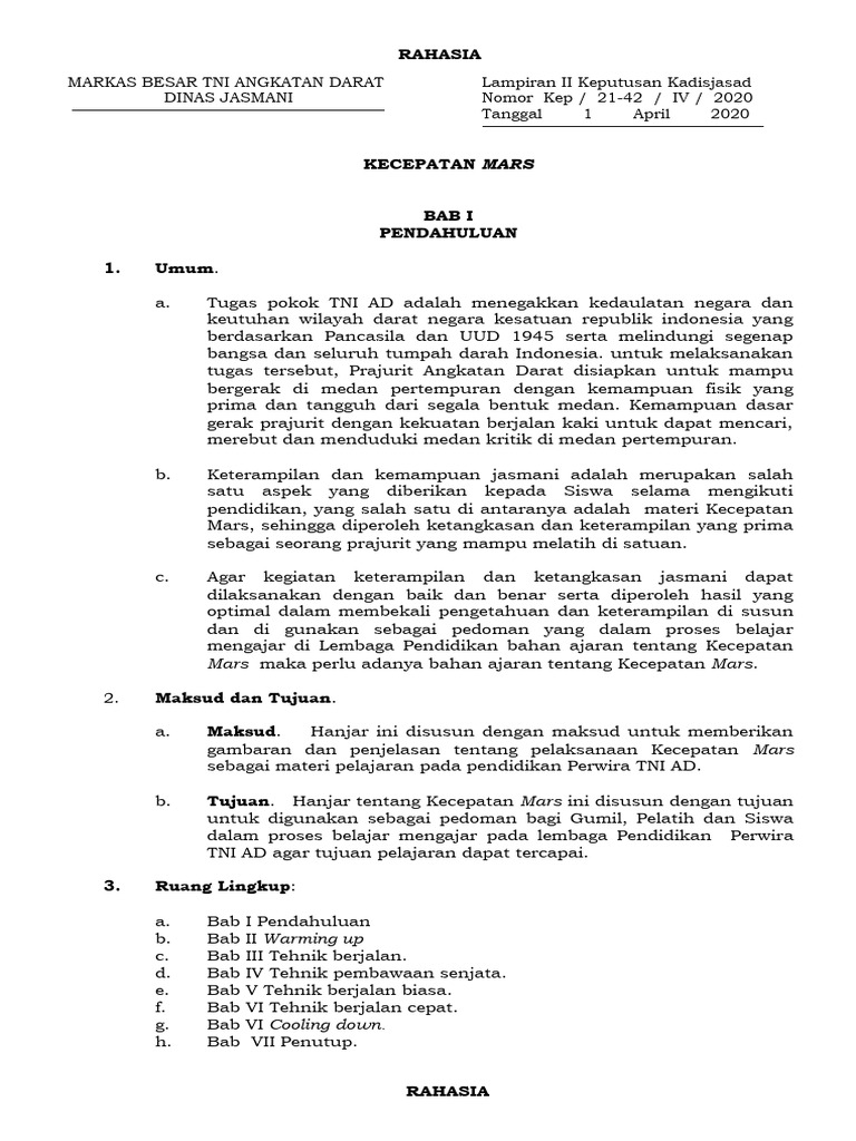 Panduan Latihan Kecepatan Mars TNI AD | PDF