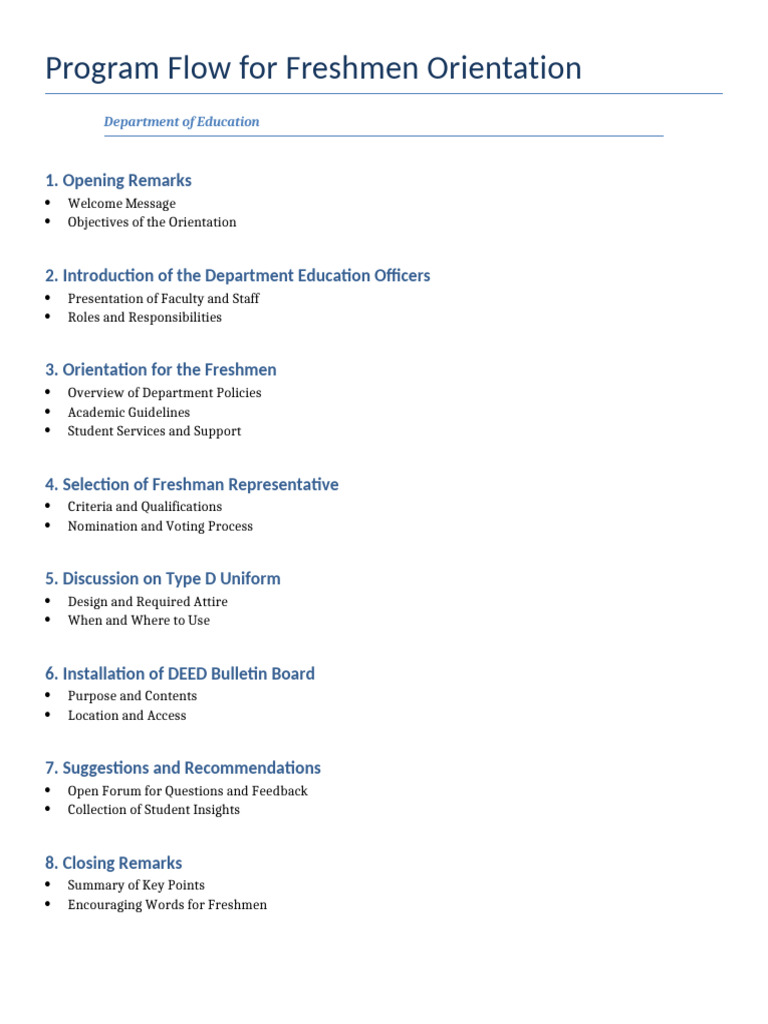 Freshmen Orientation Program Flow | PDF