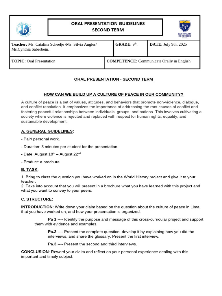 Oral Presentation Guidelines 2nd Term 2025 PLUS CLAIM | PDF | Question ...