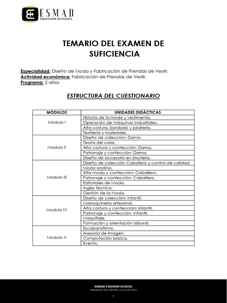 Temario Examen Diseño de Moda ESMAD | PDF | Color | Textiles