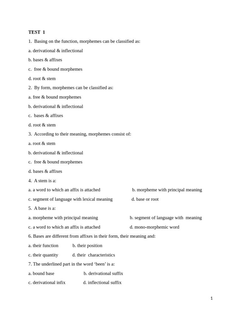 Morpheme and Word Formation Quiz | PDF | Word | Vocabulary