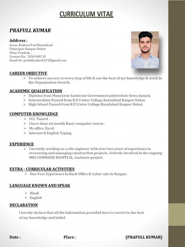 Curriculum Vitae: Prafull Kumar | PDF
