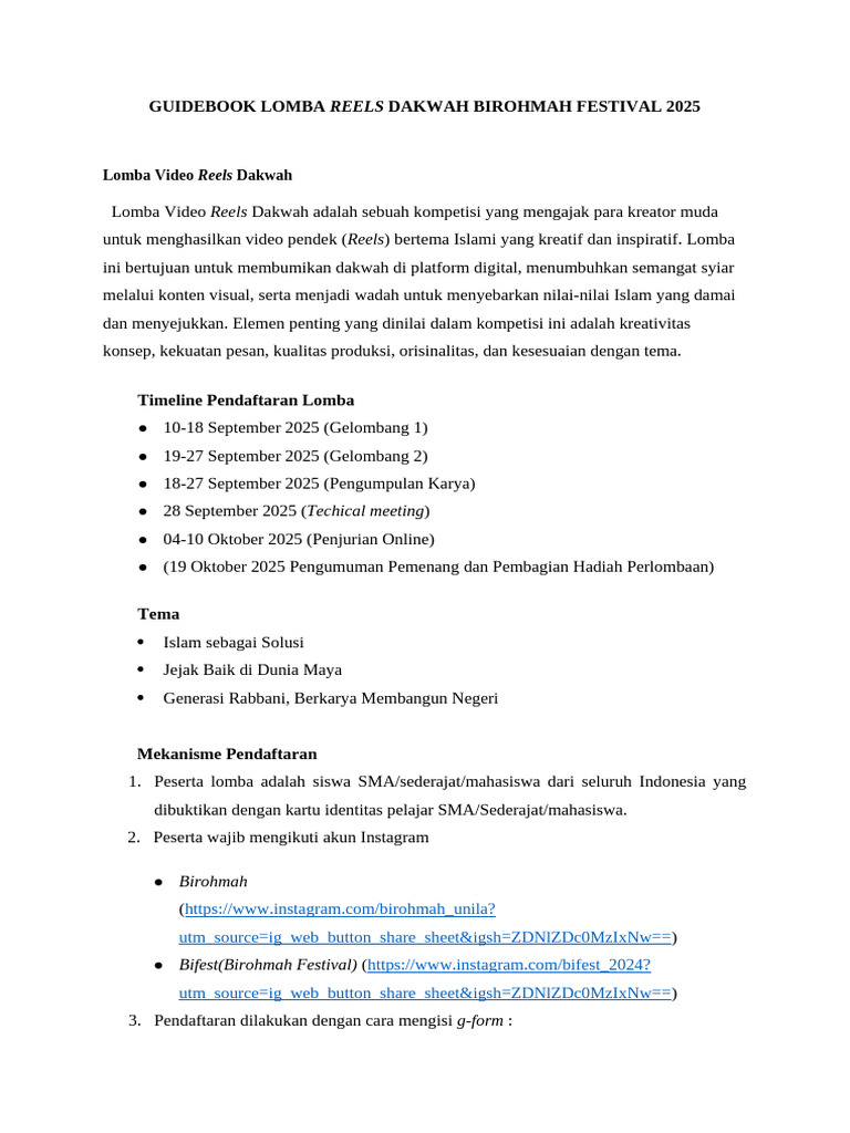 GUIDEBOOK LOMBA Reels Dakwah | PDF