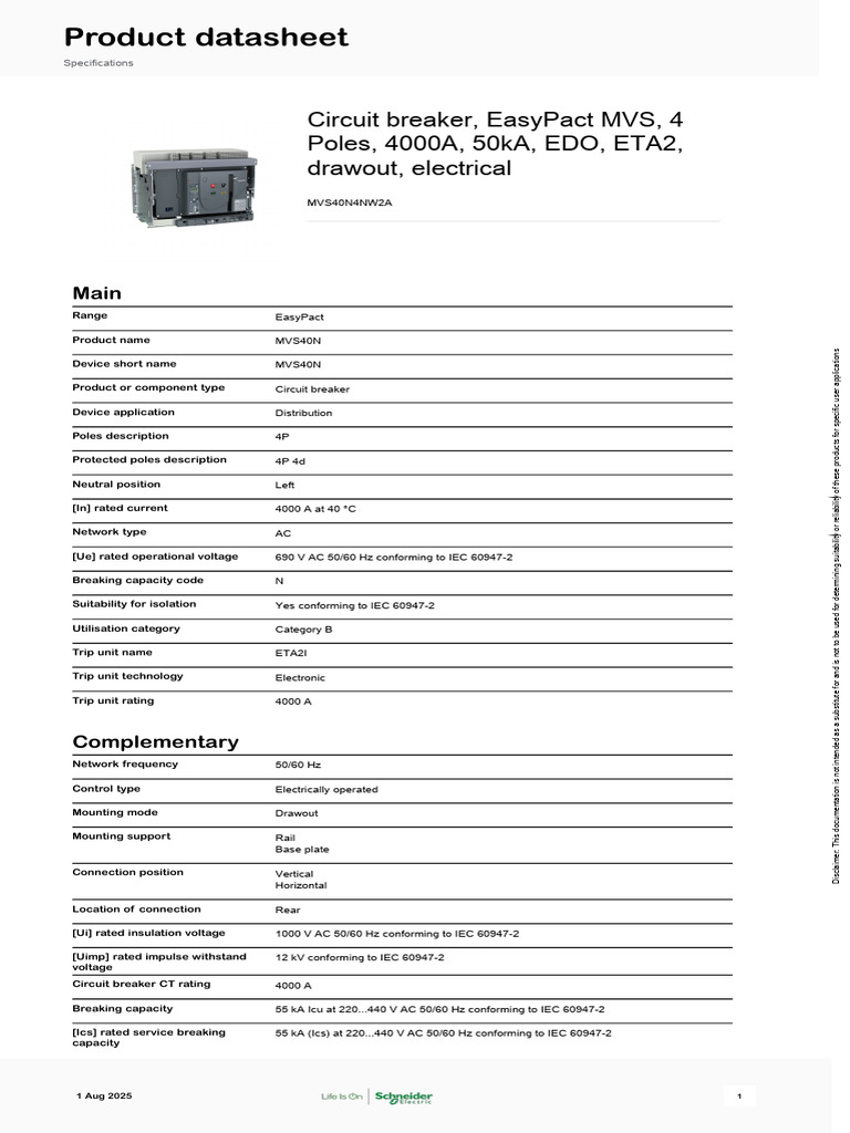 4000A EasyPact MVS Circuit Breaker | PDF | Alternating Current ...