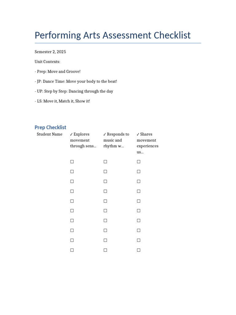 Checklist Performing - Arts - Assessment - Sem2 - 2025 | PDF | Musical ...
