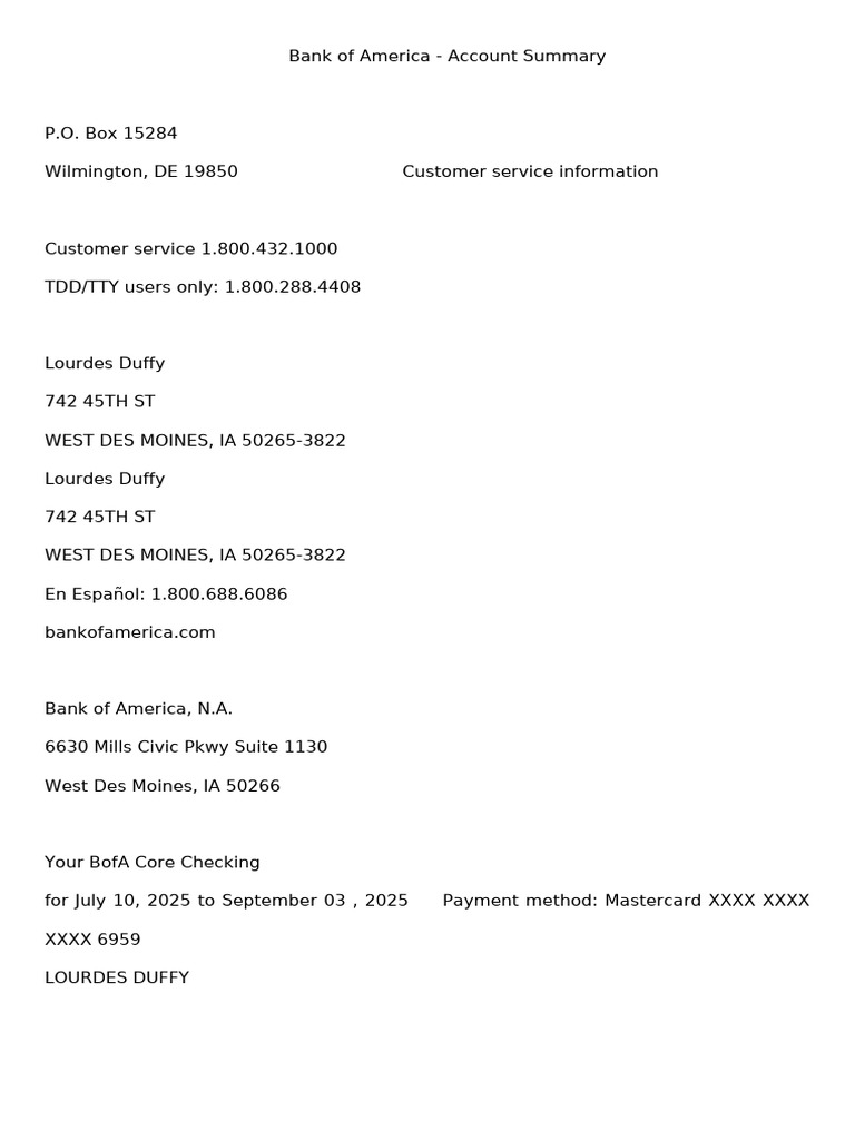 Bank of America Account Summary Details | PDF