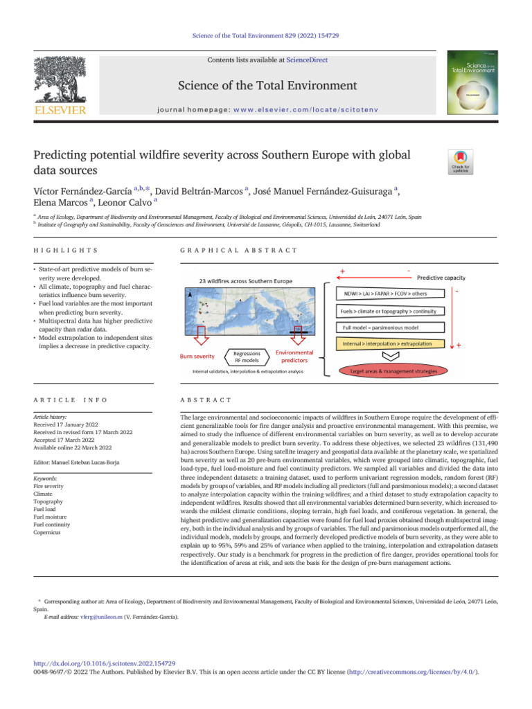 Predicting potential wildfire severity across Southern Europe with ...