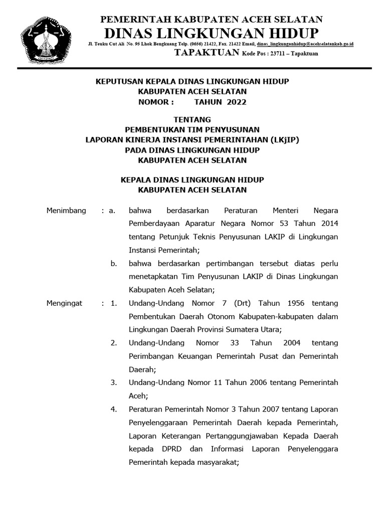 SK Penetapan LKjIP 2022 | PDF