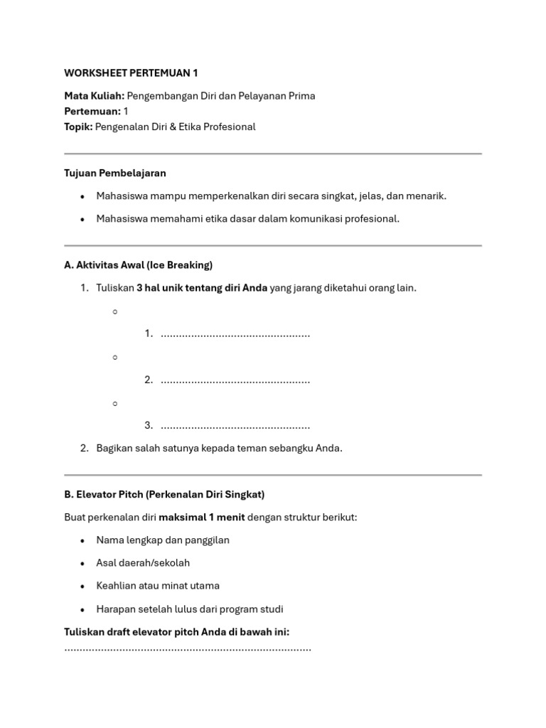 Worksheet Pertemuan 1 | PDF