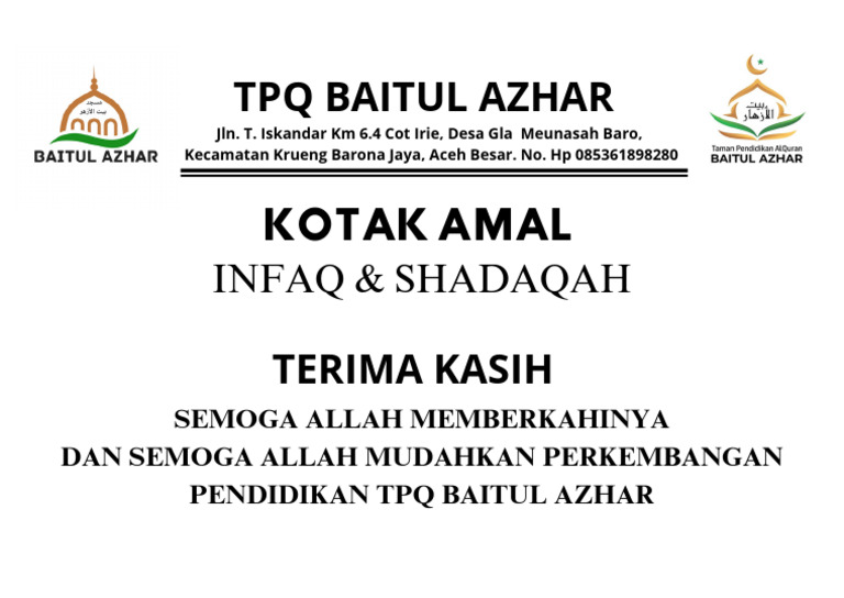 Infaq dan Shadaqah TPQ Baitul Azhar | PDF