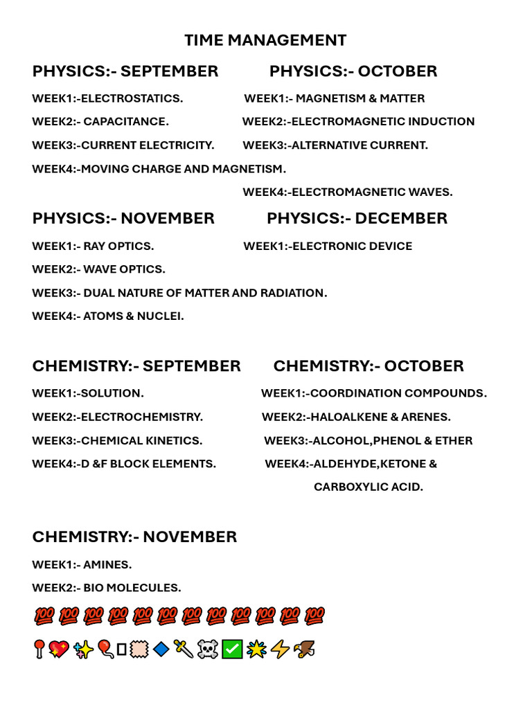 Time Management Physics:-September Physics: - October | PDF