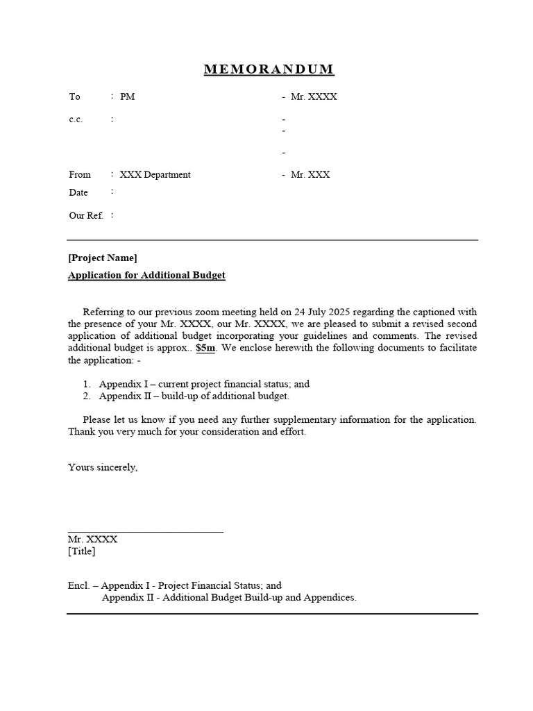 Additional Budget Application Memo | PDF