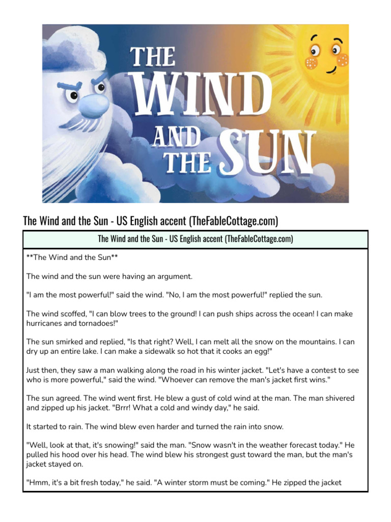 The Wind and the Sun Fable Summary | PDF | Wound | Tornadoes