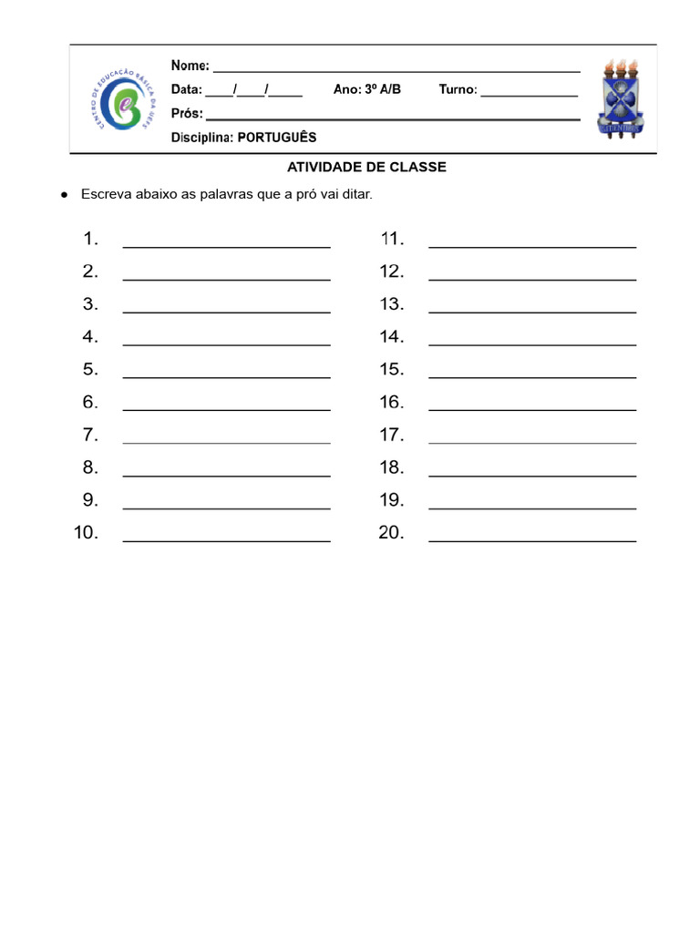 Ditado de Palavras | PDF