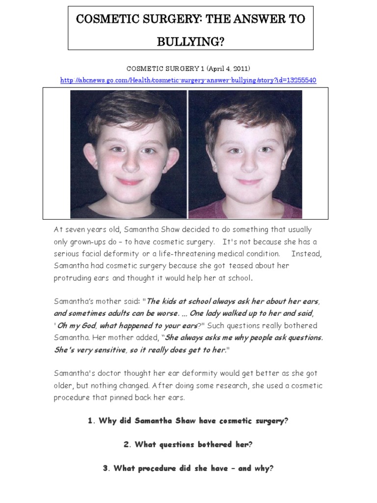 Cosmetic Surgery: Bullying & Identity | PDF | Plastic Surgery | Leisure