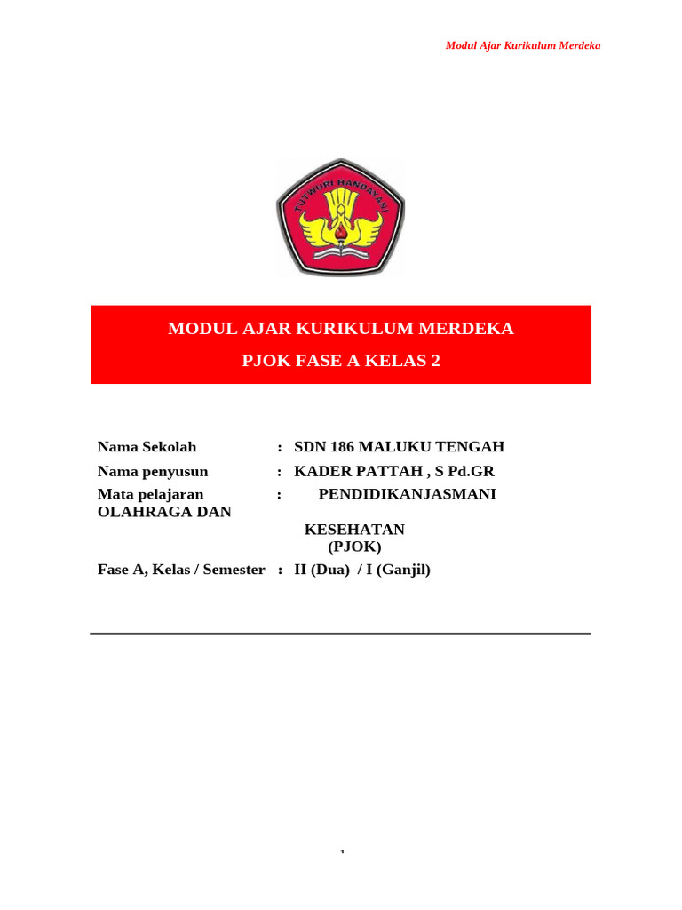 Modul Ajar PJOK Unit 1 Kls 2 TTD | PDF