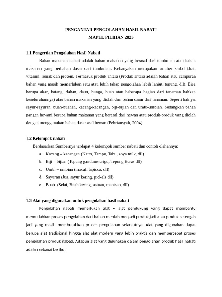 Pengantar Pengolahan Hasil Nabati RPL | PDF