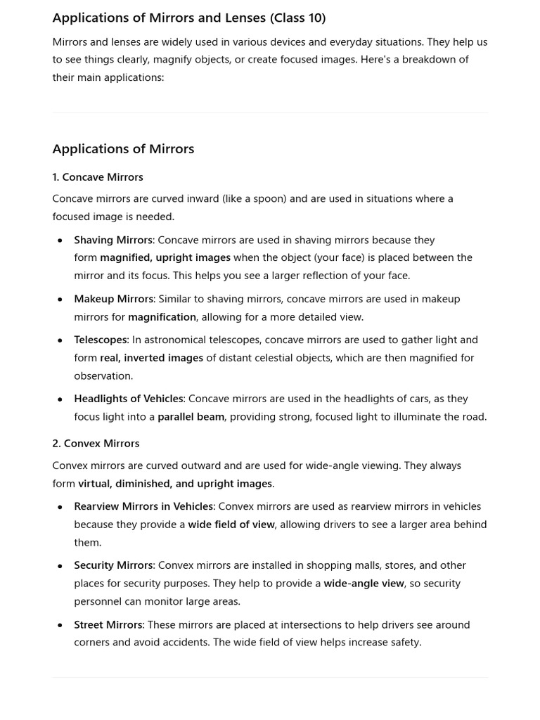 Applications of Mirrors and Lenses | PDF | Glasses | Mirror