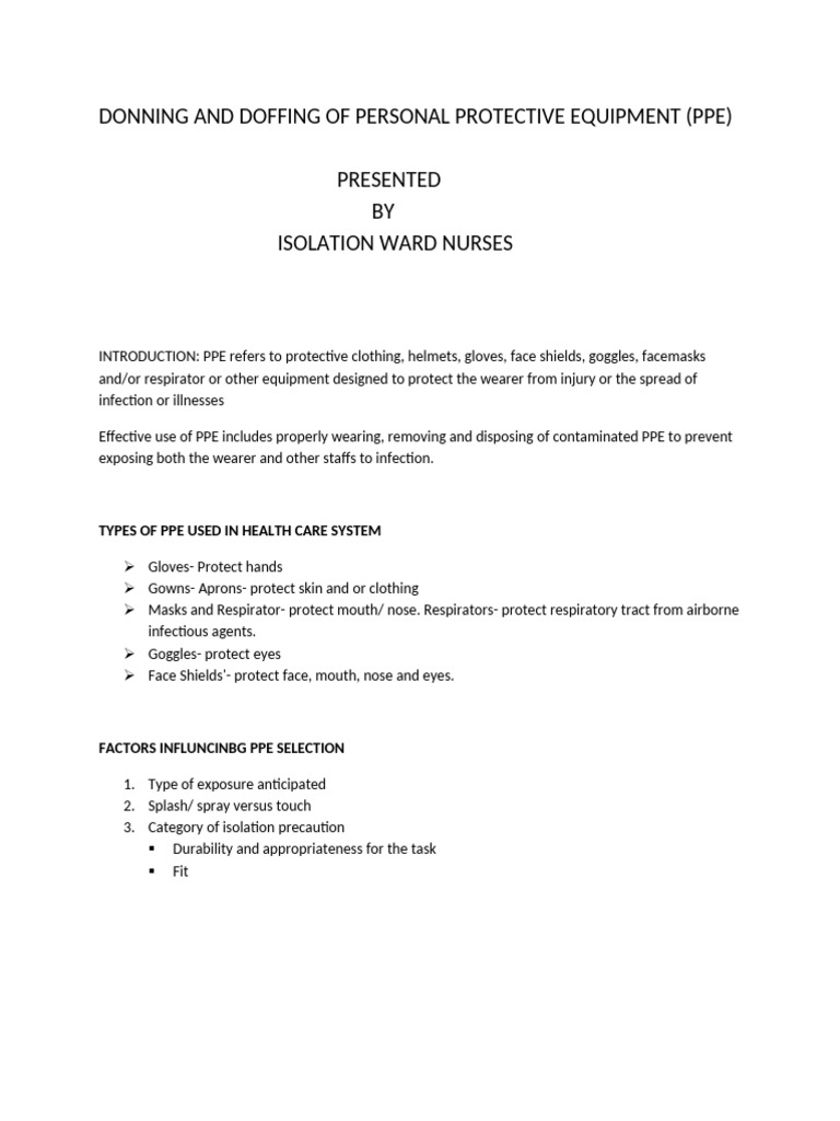 PPE Donning and Doffing Guidelines | PDF | Personal Protective ...