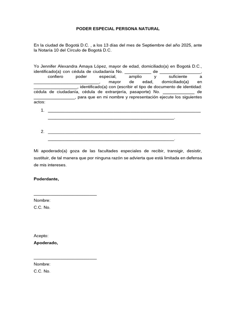 Formato Poder Especial Persona Natural | PDF