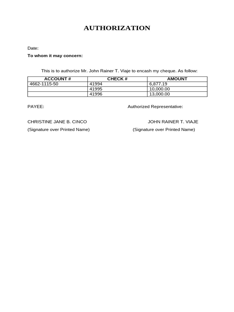Authorization For Encashment | PDF