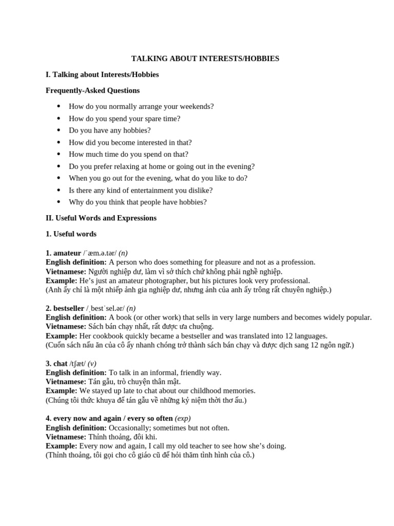 Speaking - Hobbies and Interests | PDF