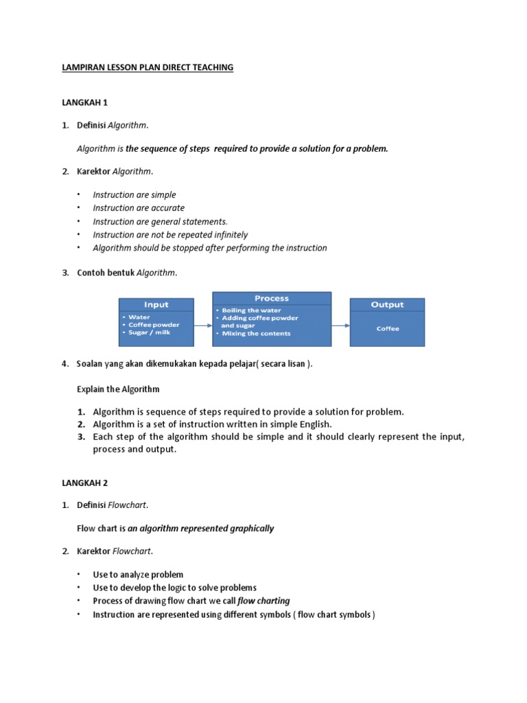 Lampiran Lesson Plan Direct Teaching: Algorithm Is The Sequence of Steps Required To Provide A ...