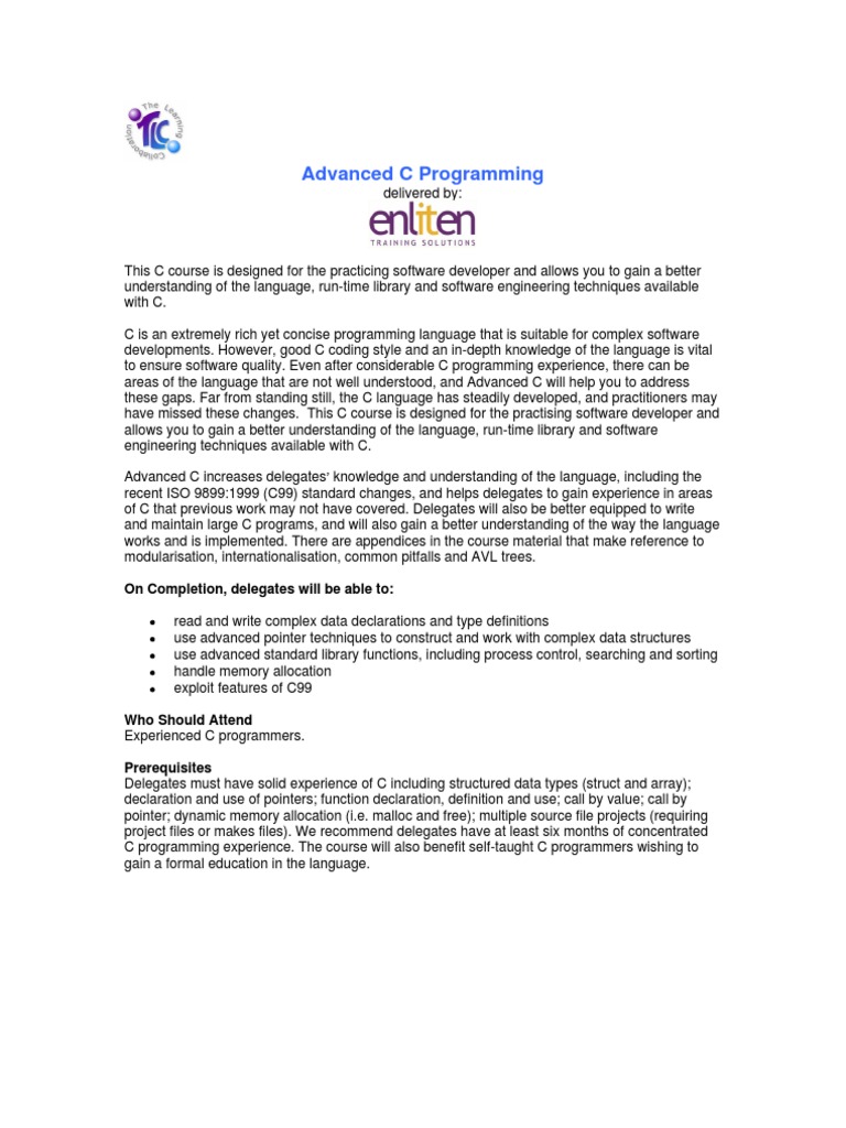 TLC - Advanced C Programming Enliten | PDF | C (Programming Language ...