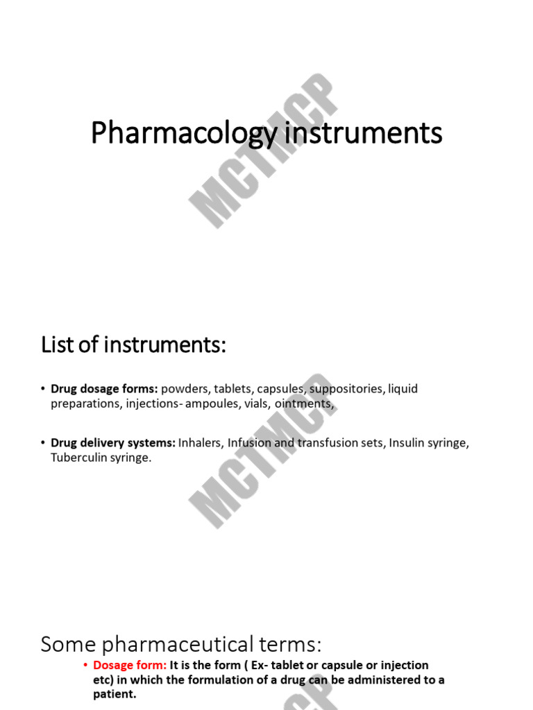 Pharmacology Instruments | PDF | Tablet (Pharmacy) | Intravenous Therapy