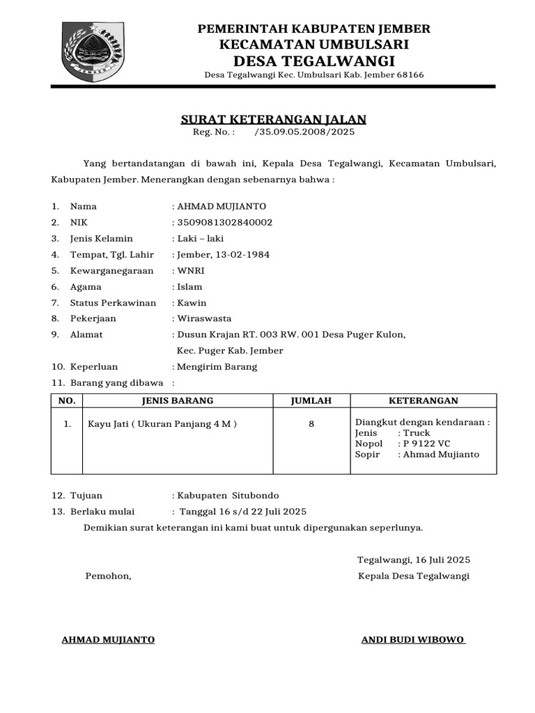 SURAT JALAN BEPERGIAN | PDF